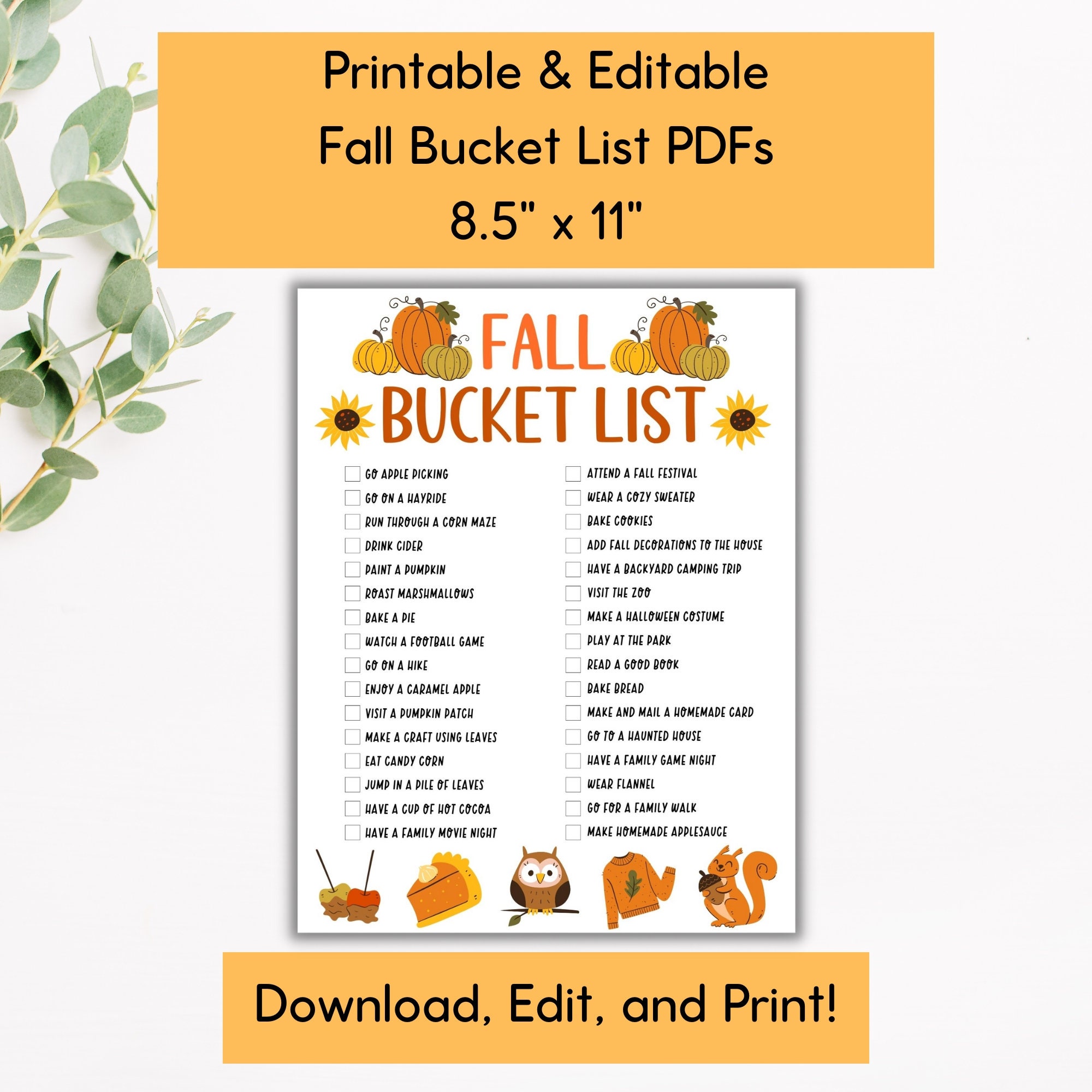 Fall Bucket List Printable, Editable Fall Bucket List, Bucket List ...