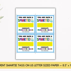You Are Such A Smartie Preschool Graduation Gift Tag Printable ...