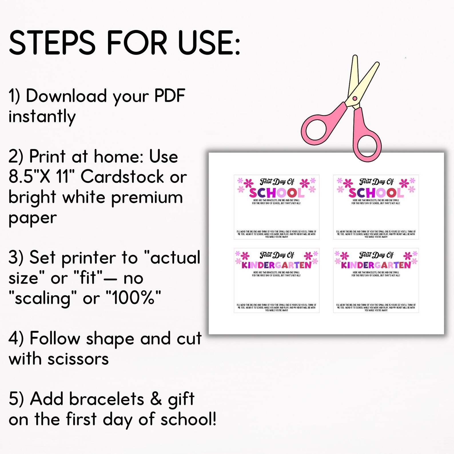 First Day of School Bracelet Poem, Printable Bracelet Backing Card ...