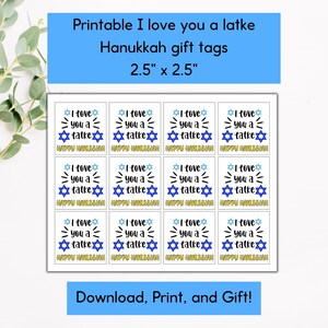 Printable Hanukkah Gift Tags, I Love You a Latke, Happy Hanukkah Gift ...