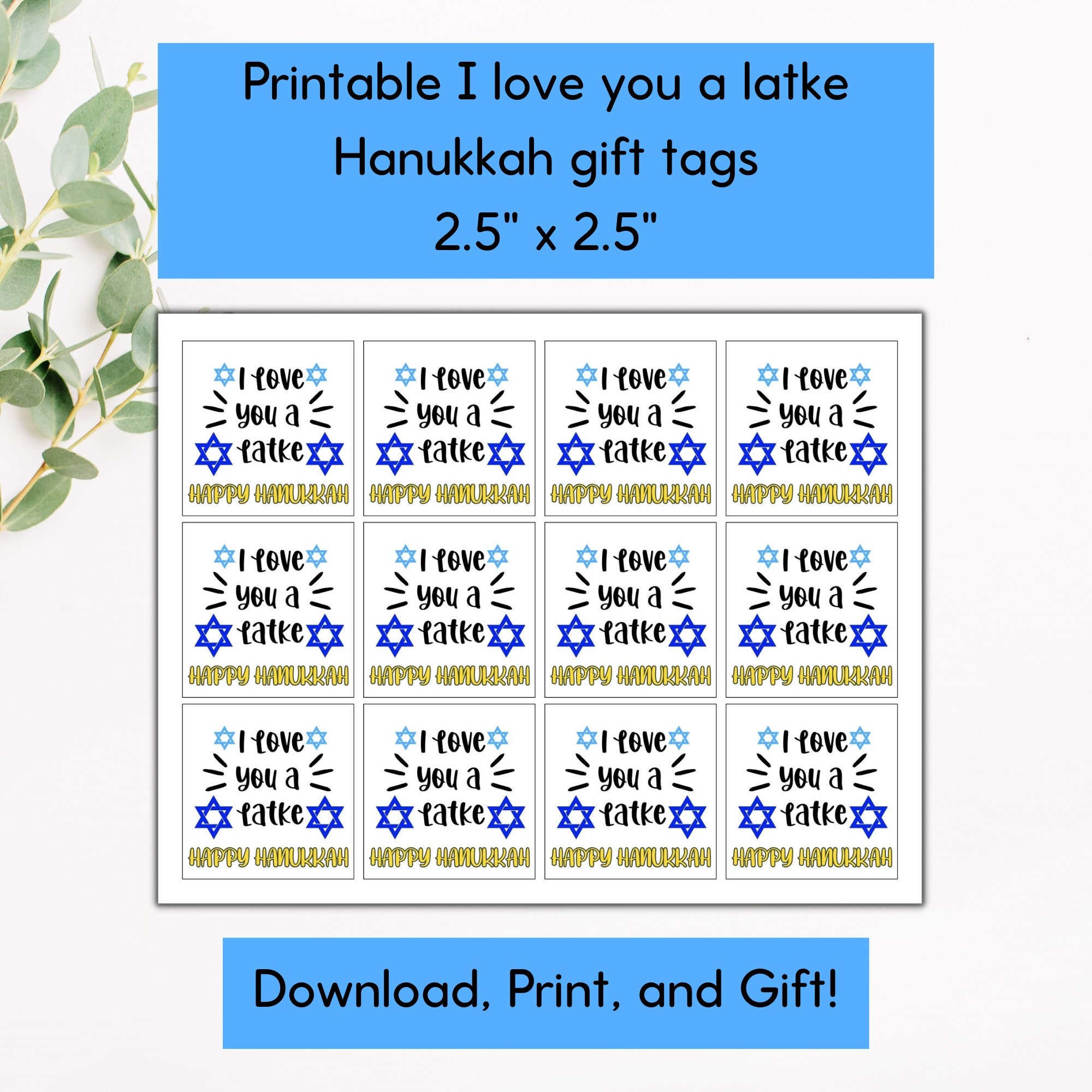 Printable Hanukkah Gift Tags, I Love You a Latke, Happy Hanukkah Gift ...