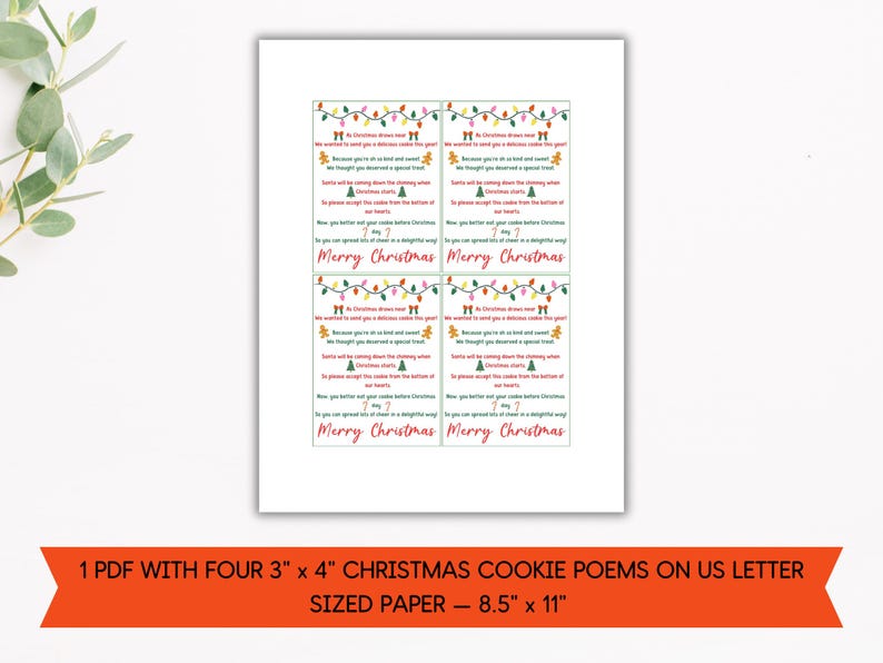 Christmas Cookie Poem Printable, Christmas Cookie Tag, Cookie Packaging ...