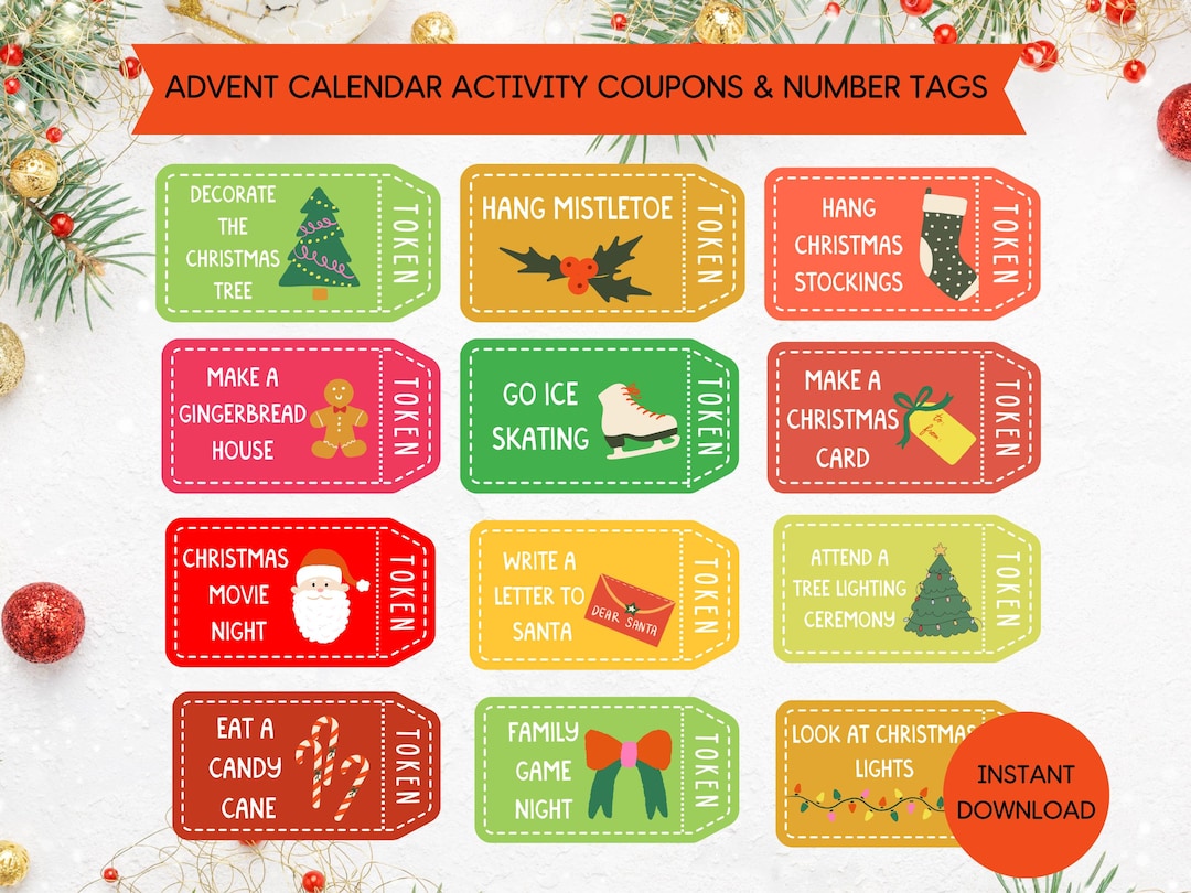 Christmas Printable Advent Calendar Activity Coupons, Advent Calendar ...