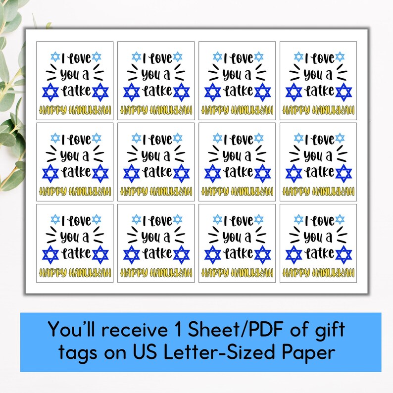 Printable Hanukkah Gift Tags, I Love You a Latke, Happy Hanukkah Gift ...
