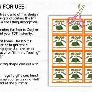 Editable We Camp Thank You Enough Tag, Camp Thank You Gift Tag, Camp ...
