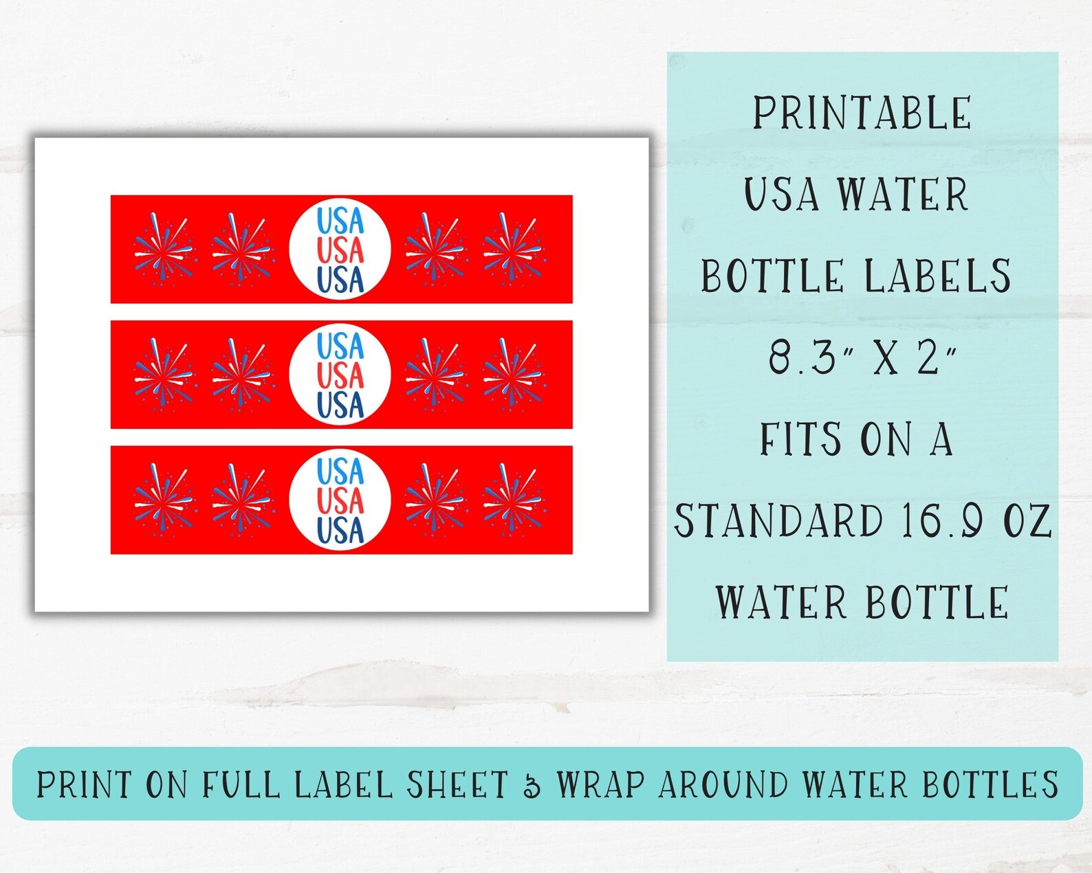4th of July USA Water Bottle Label | Water Bottle Stickers | Patriotic ...