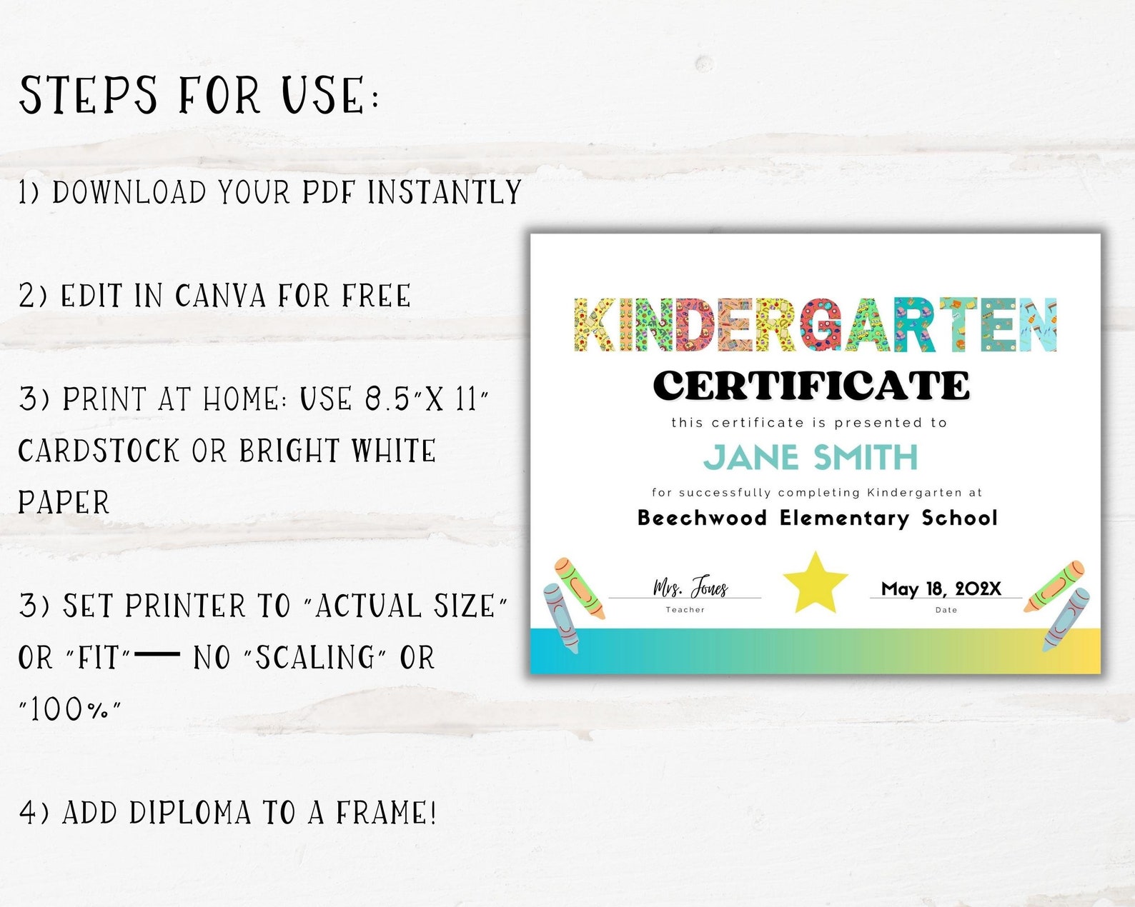 Editable Kindergarten Graduation Certificate Kindergarten Diploma ...