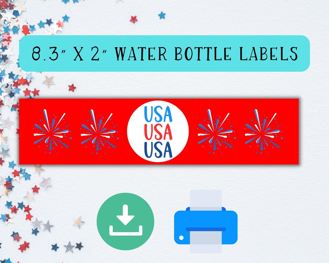 4th of July USA Water Bottle Label | Water Bottle Stickers | Patriotic ...