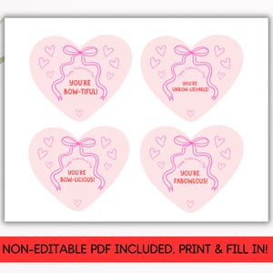 Pink Bow Valentine Printable Cards for Teens & Tweens, Editable Girly ...