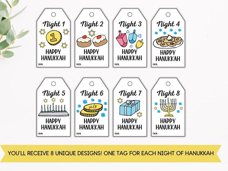 8 Nights of Hanukkah Gift Tags Printable, Hanukkah Printable, Happy ...