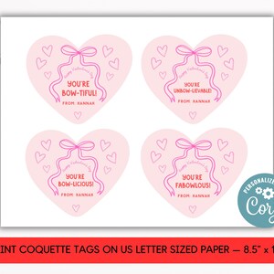 Pink Bow Valentine Printable Cards for Teens & Tweens, Editable Girly ...