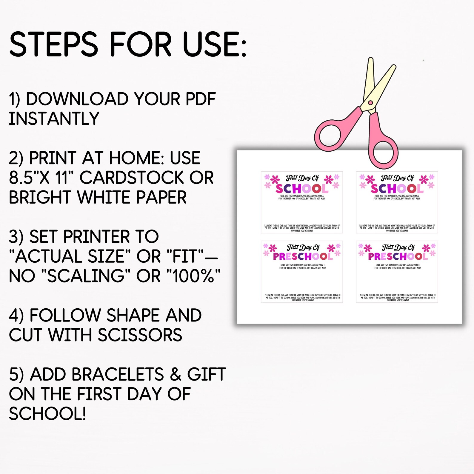 First Day of School Bracelet Poem, Printable Bracelet Backing Card ...