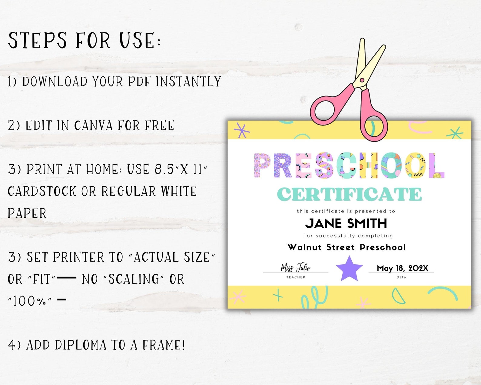 Editable Preschool Graduation Certificate | Preschool Diploma ...