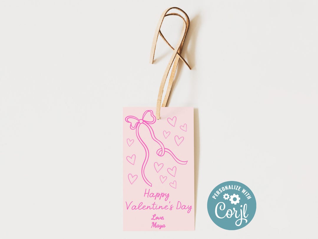Pink Bow Valentine's Day Tag, Editable Coquette Valentine, Preppy Bow ...