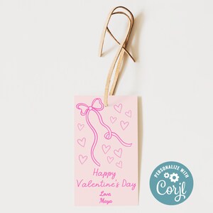 Pink Bow Valentine's Day Tag, Editable Coquette Valentine, Preppy Bow ...