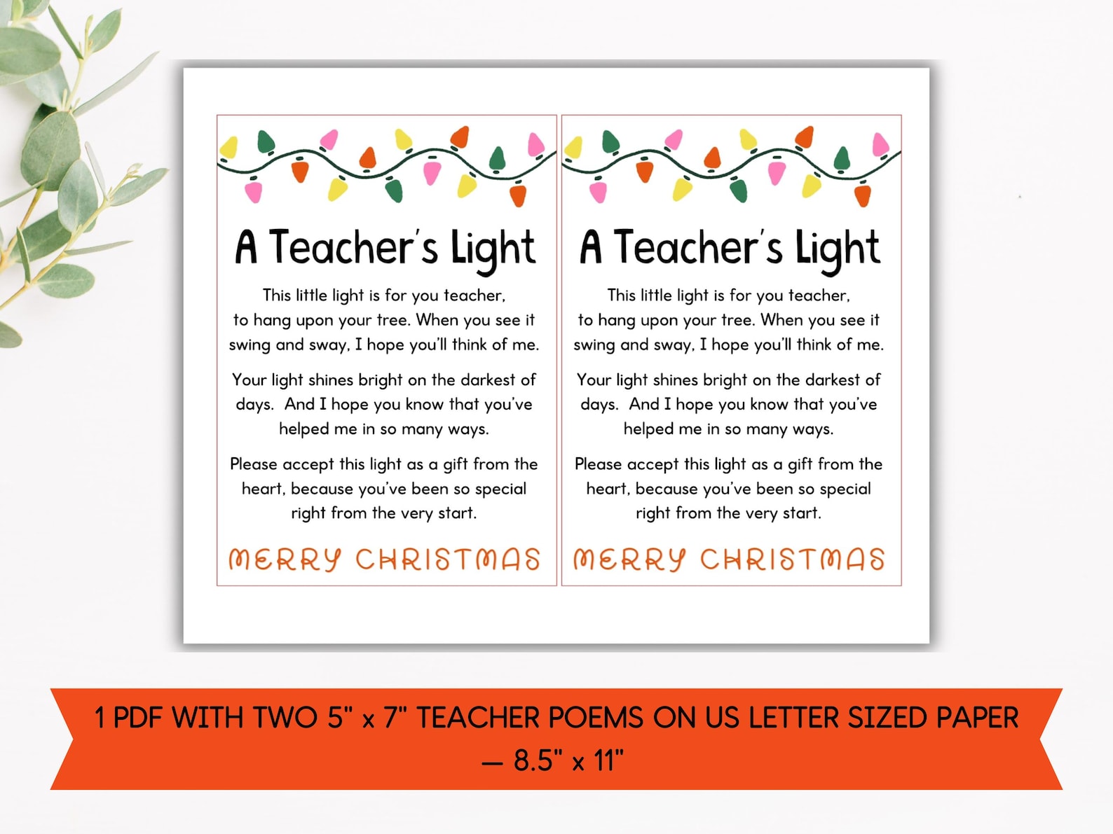 A Teacher's Light Printable Poem, Teachers Light Tag, Teacher Gift Tag ...