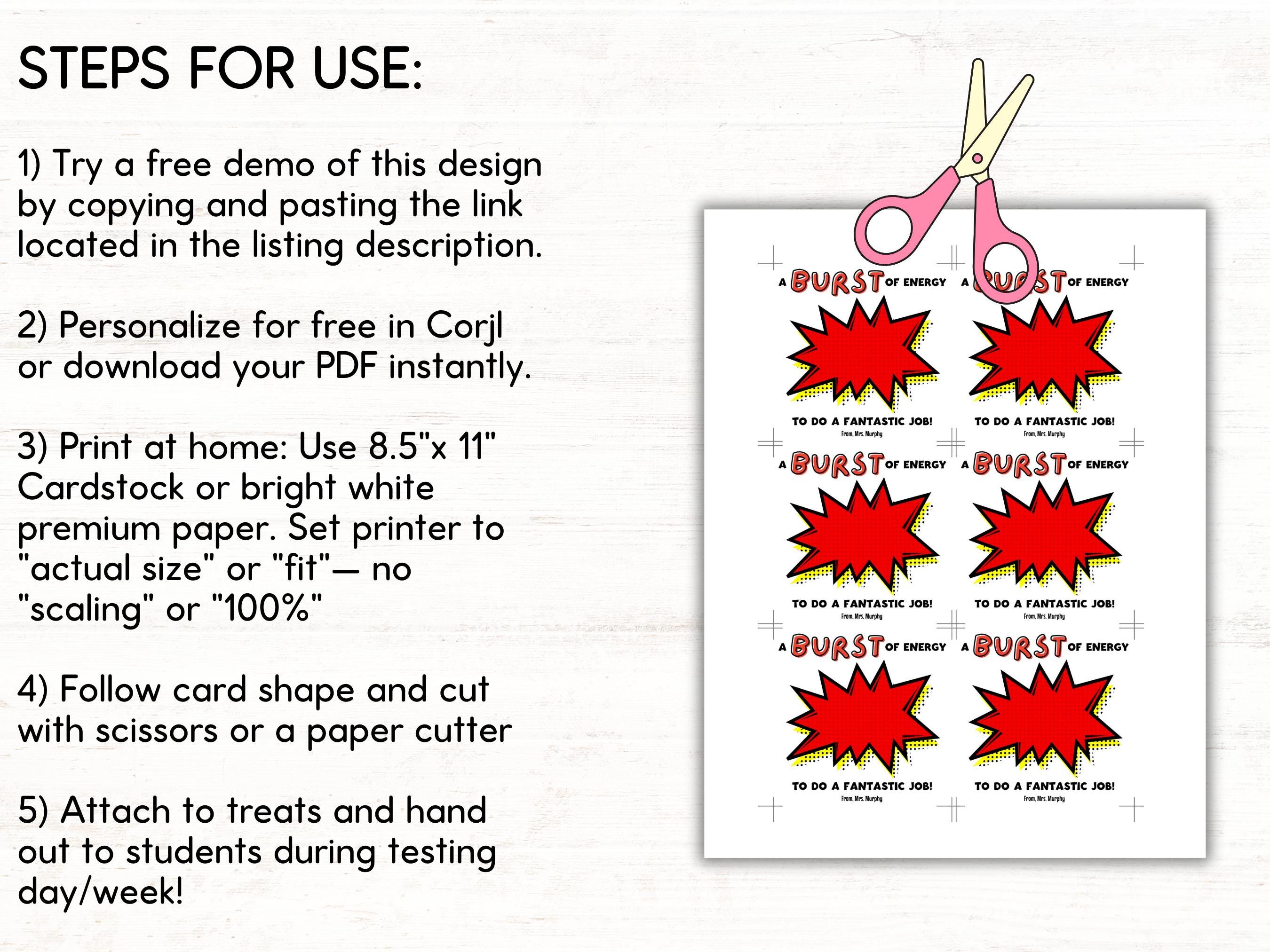 A Burst of Energy Testing Motivation Tag Printable, Editable Testing ...