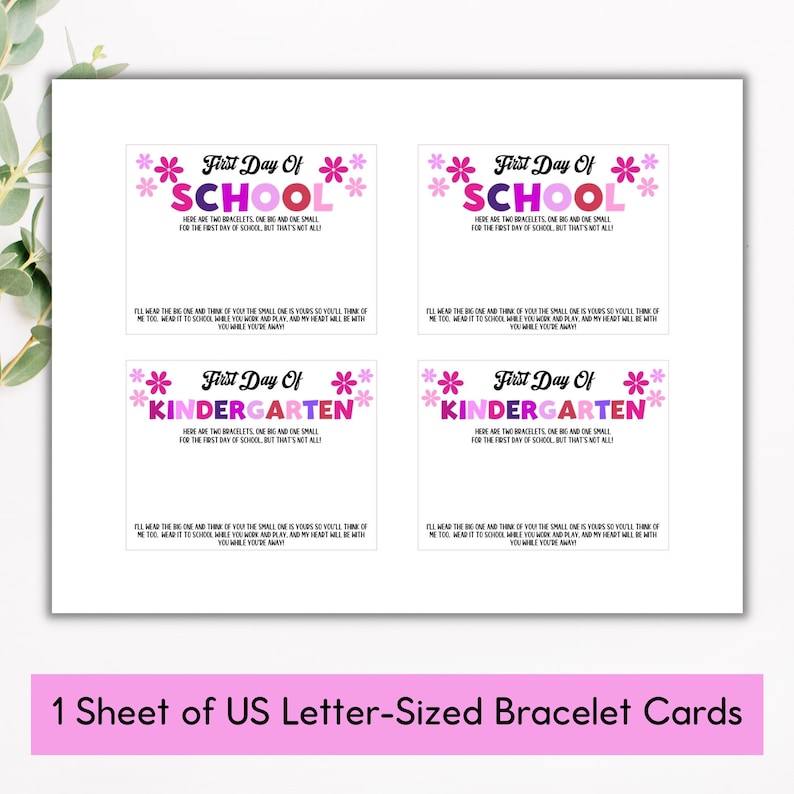 First Day of School Bracelet Poem, Printable Bracelet Backing Card ...