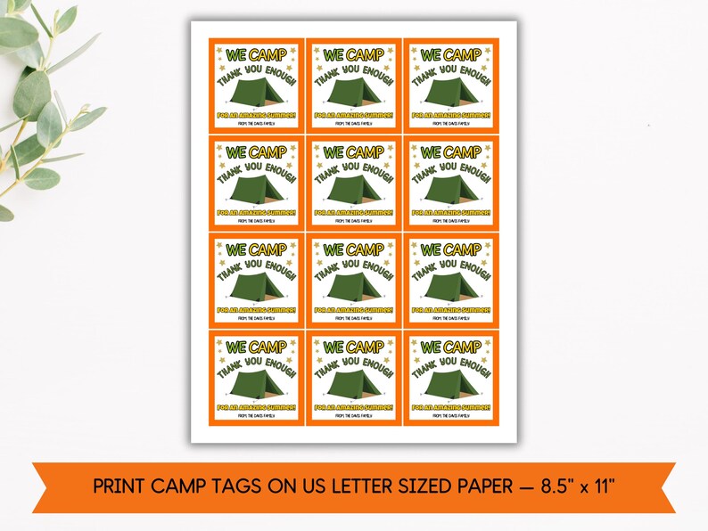 Editable We Camp Thank You Enough Tag, Camp Thank You Gift Tag, Camp ...