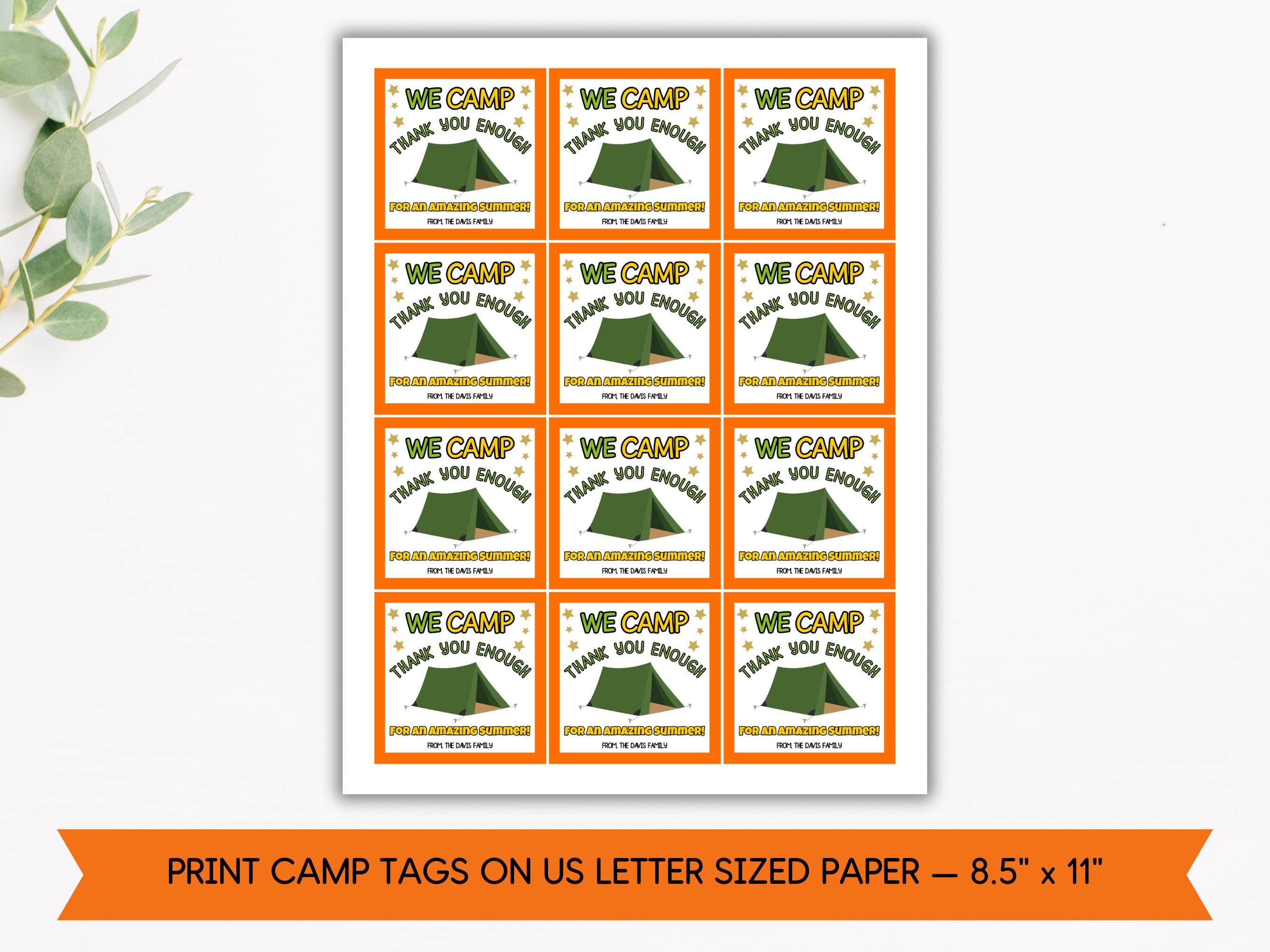 Editable We Camp Thank You Enough Tag, Camp Thank You Gift Tag, Camp ...
