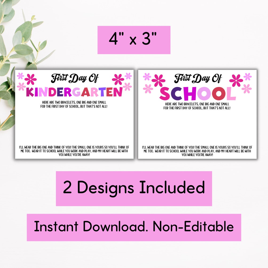 First Day of School Bracelet Poem, Printable Bracelet Backing Card ...