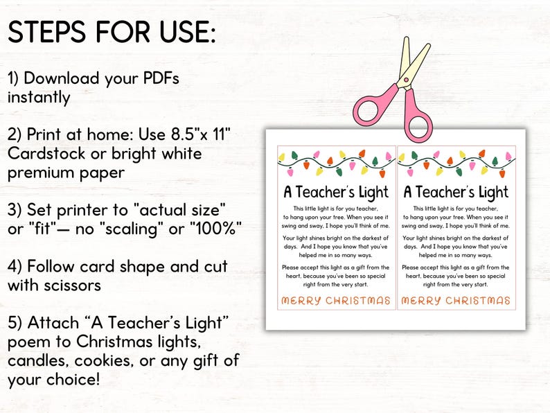 A Teacher's Light Printable Poem, Teachers Light Tag, Teacher Gift Tag ...