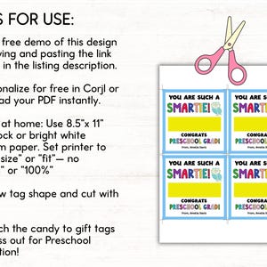 You Are Such A Smartie Preschool Graduation Gift Tag Printable ...