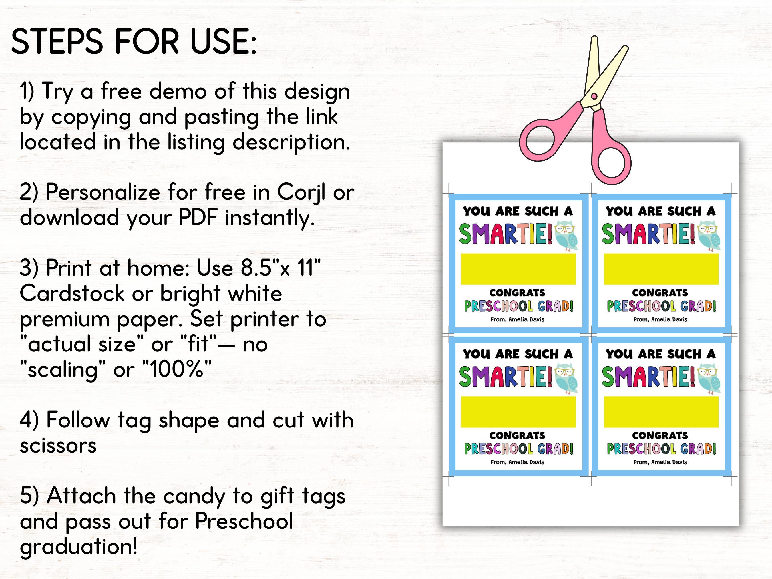 You Are Such A Smartie Preschool Graduation Gift Tag Printable ...