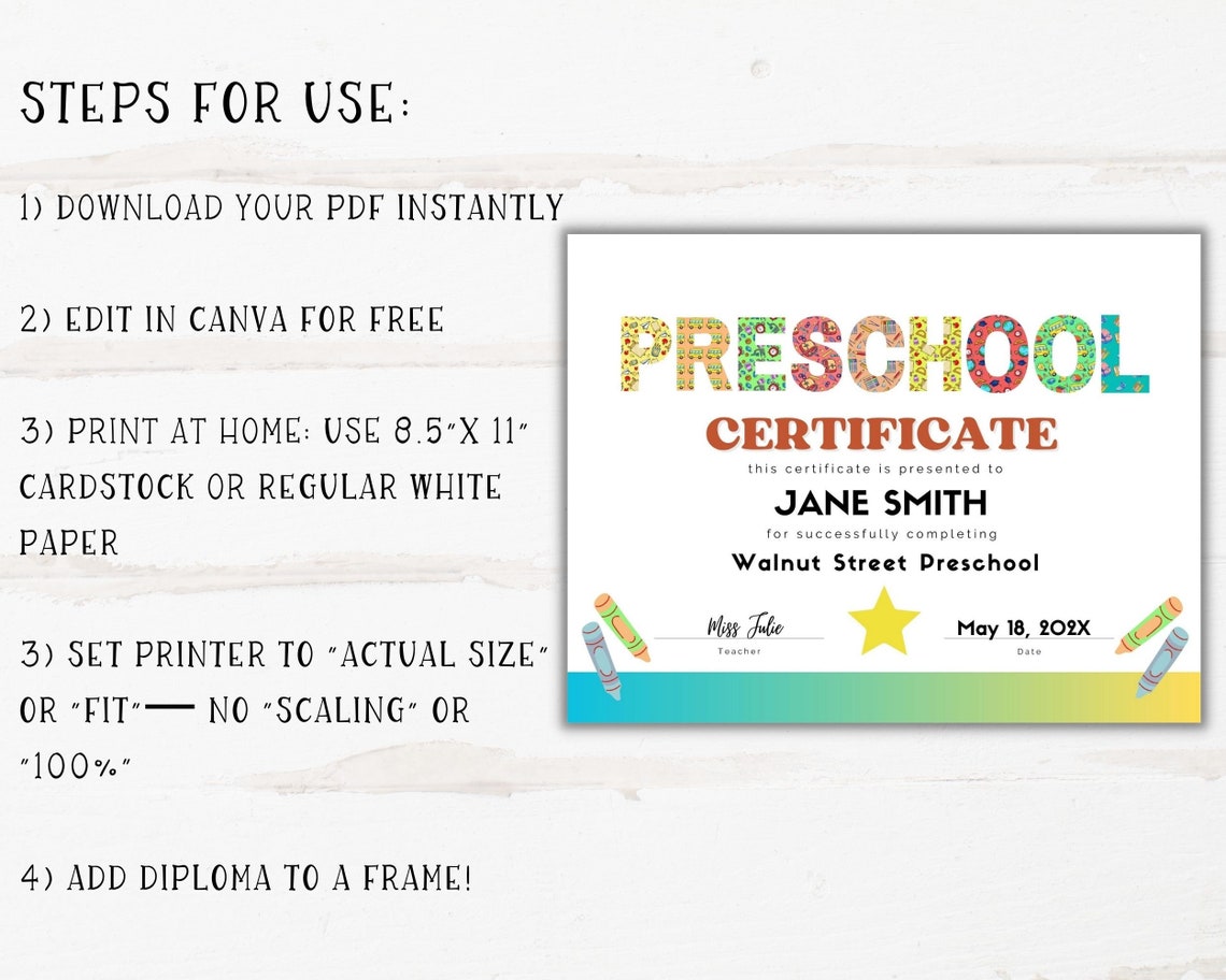 Editable Preschool Graduation Certificate Preschool Diploma Preschool ...