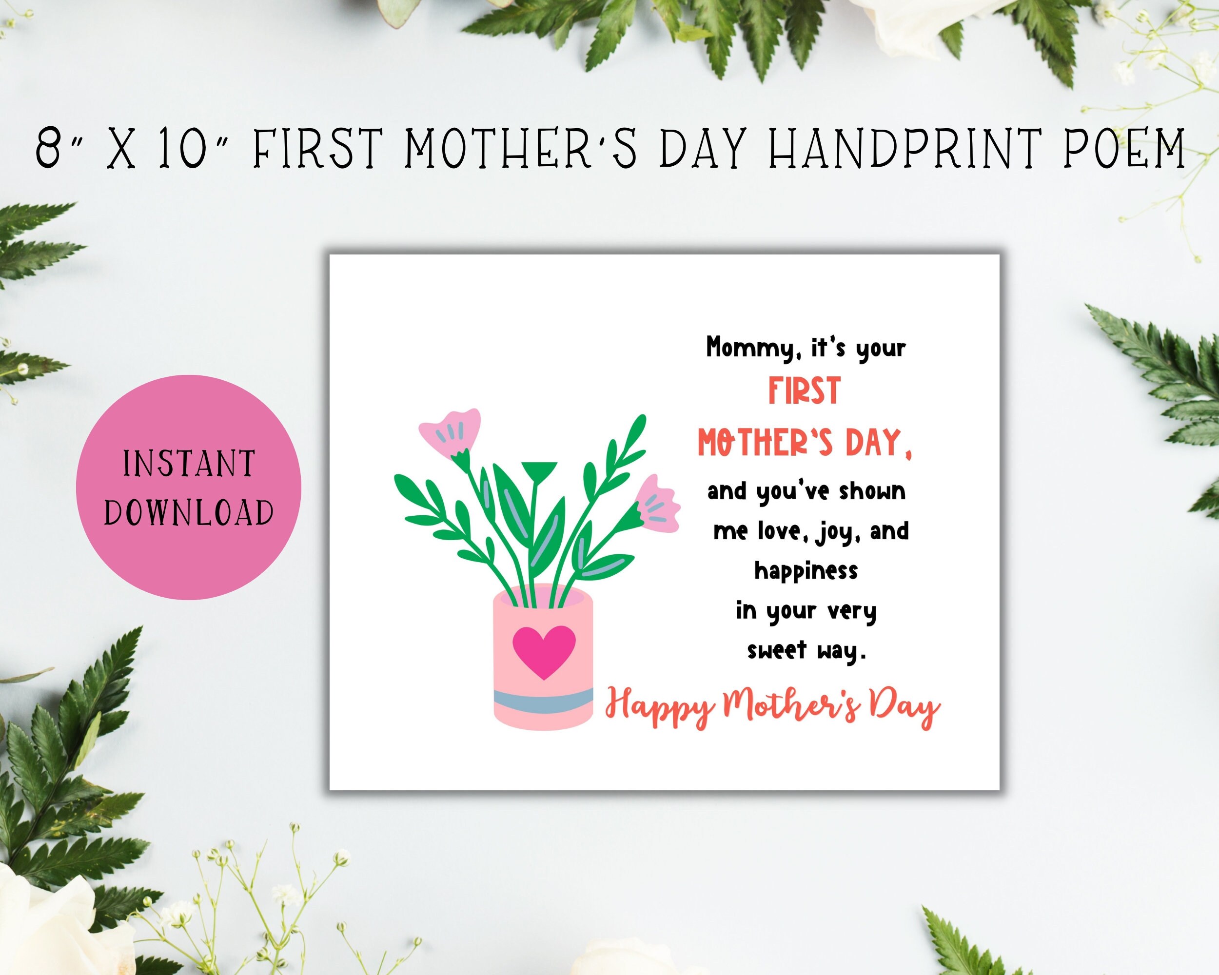 First Mother's Day Handprint Art Poem First Mother's Day Gift From Baby ...