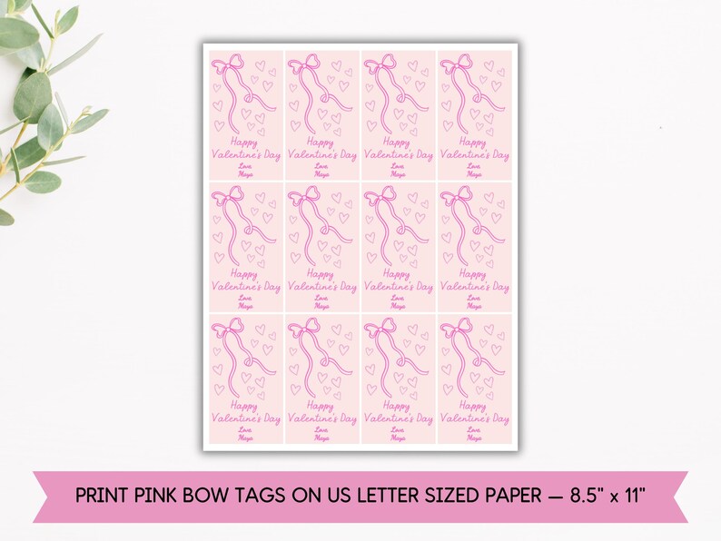 Pink Bow Valentine's Day Tag, Editable Coquette Valentine, Preppy Bow ...