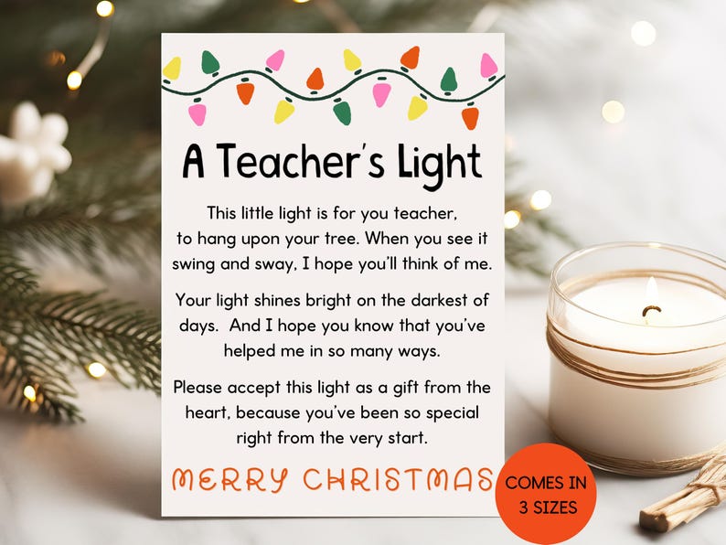 A Teacher's Light Printable Poem, Teachers Light Tag, Teacher Gift Tag ...