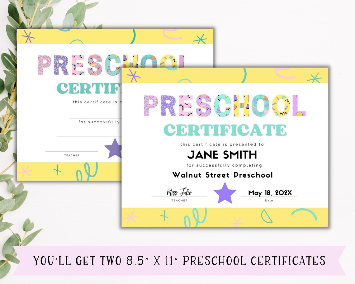Editable Preschool Graduation Certificate Preschool Diploma Preschool ...