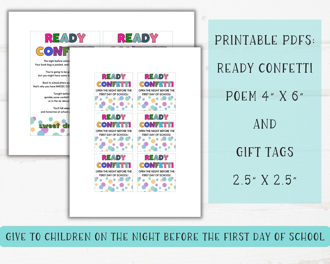 Ready Confetti Poem & Gift Tags School Confetti Ready - Etsy