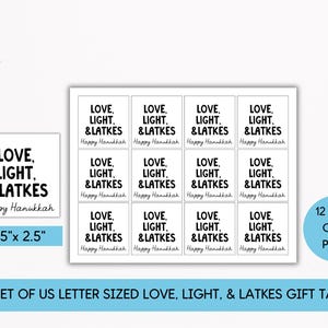 Hanukkah Love Light & Latkes Gift Tag Printable, Minimalist Hanukkah ...