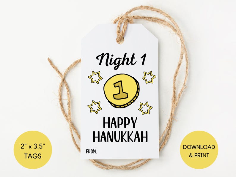 8 Nights of Hanukkah Gift Tags Printable, Hanukkah Printable, Happy ...