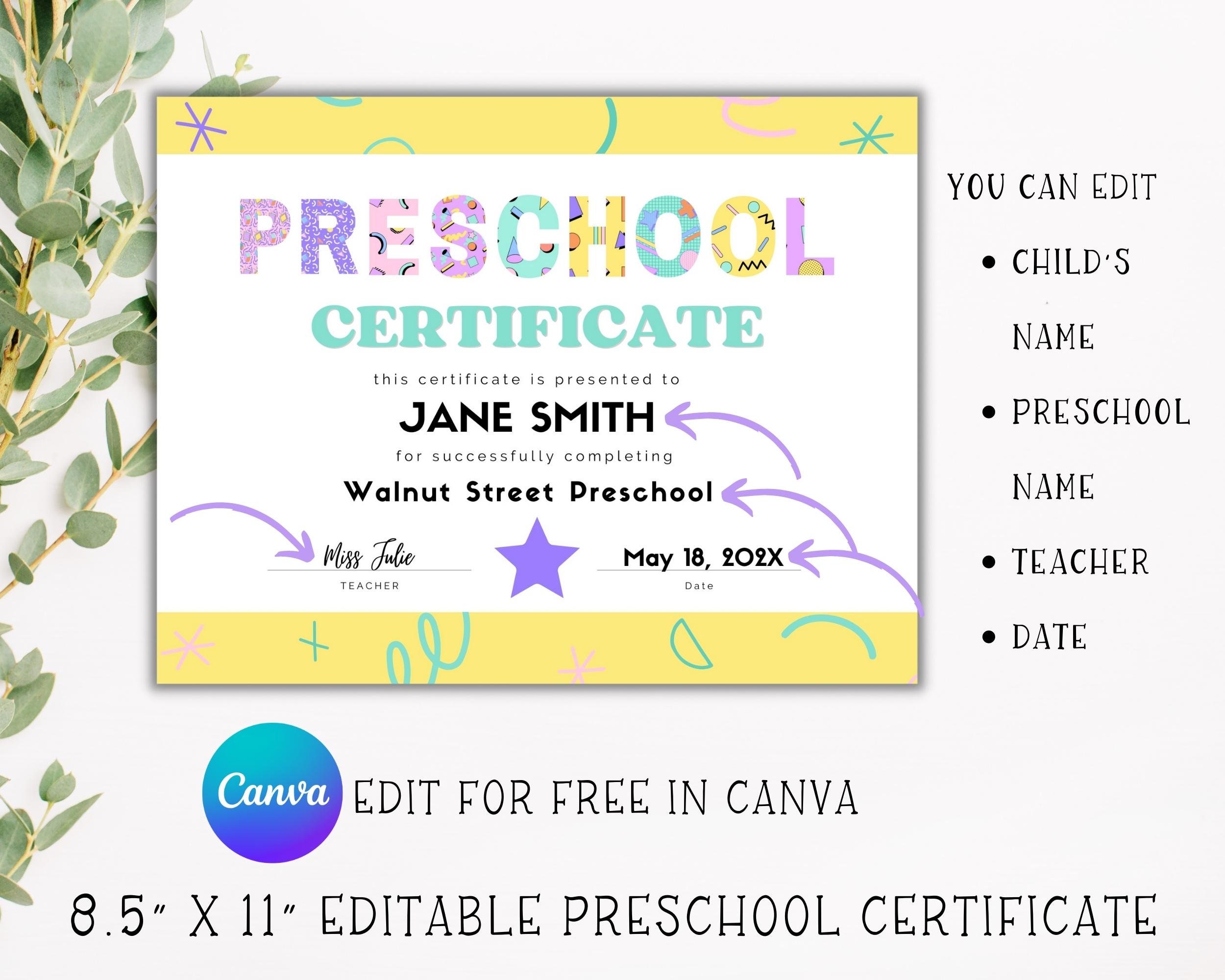 Editable Preschool Graduation Certificate | Preschool Diploma ...