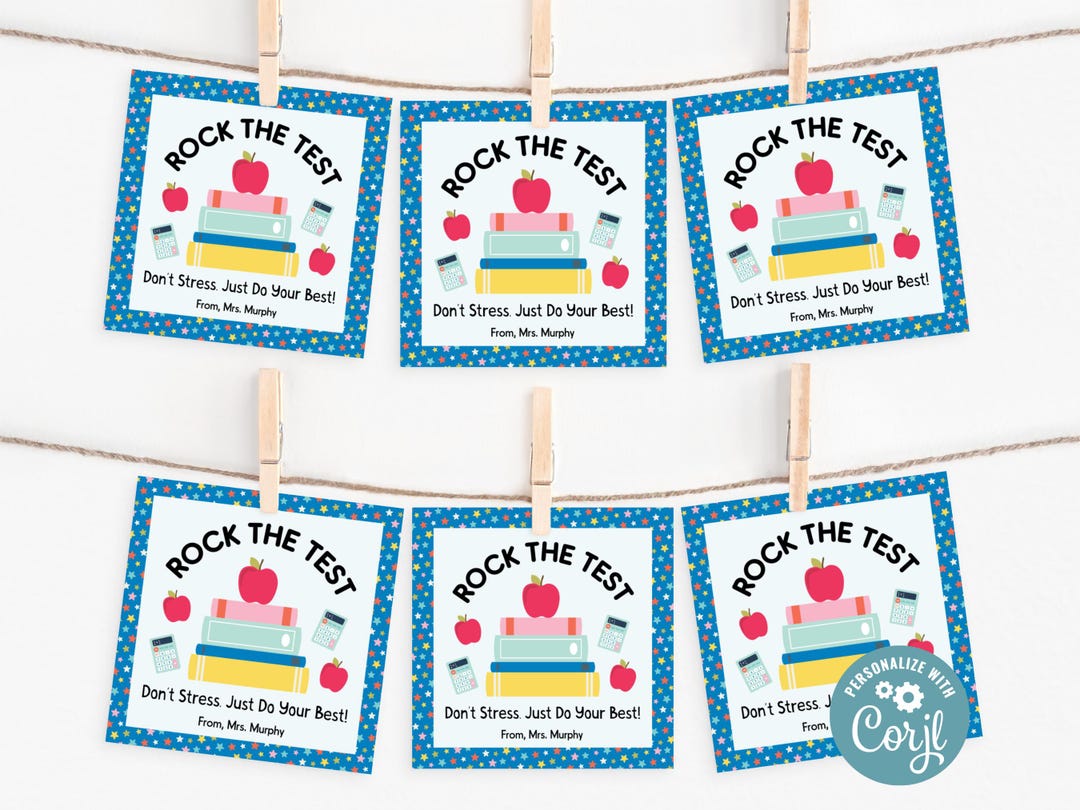 Testing Motivation Tag Printable, Editable Rock the Test Tag, Testing ...