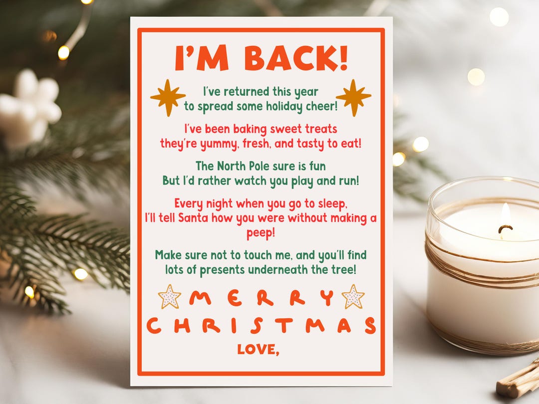I'm Back Elf Return Poem, Elf Return, Elf Return Letter, Elf Letter ...