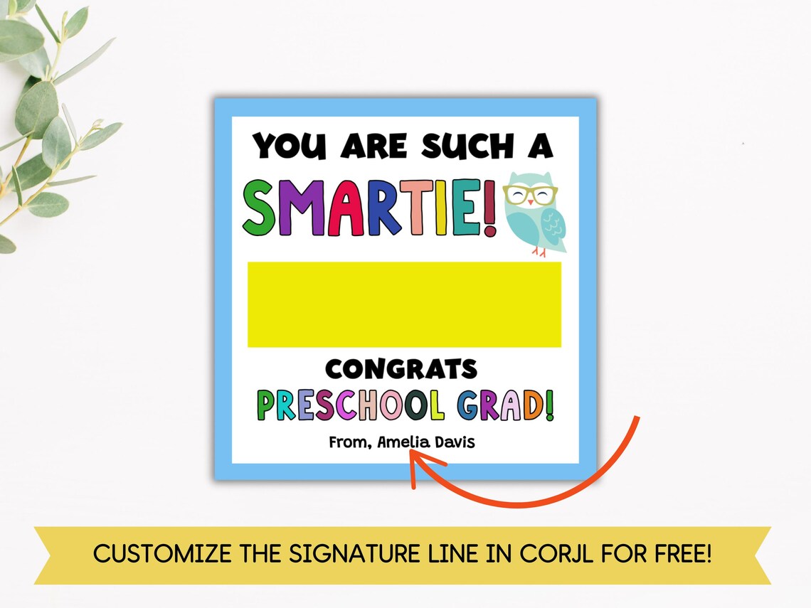 You Are Such A Smartie Preschool Graduation Gift Tag Printable ...