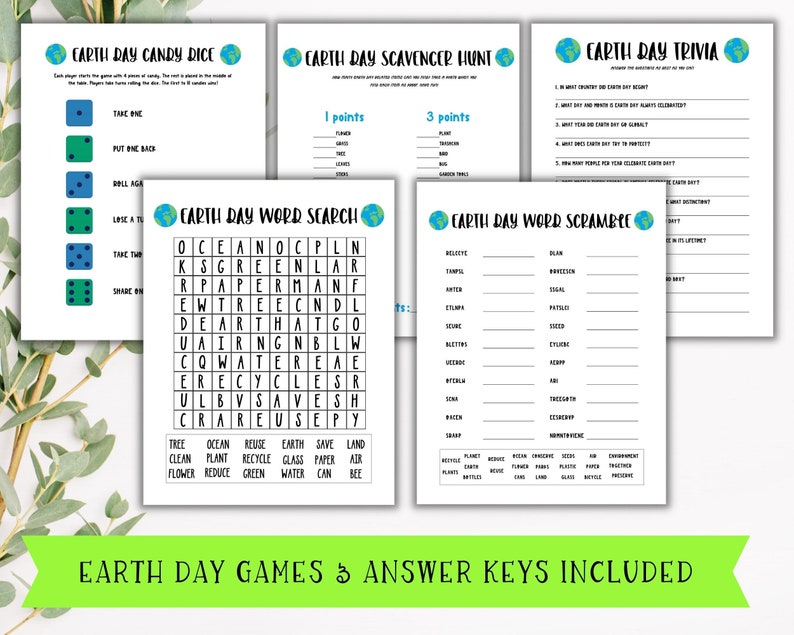 Earth Day Activities Bundle Earth Day Word Search Earth Day Trivia ...