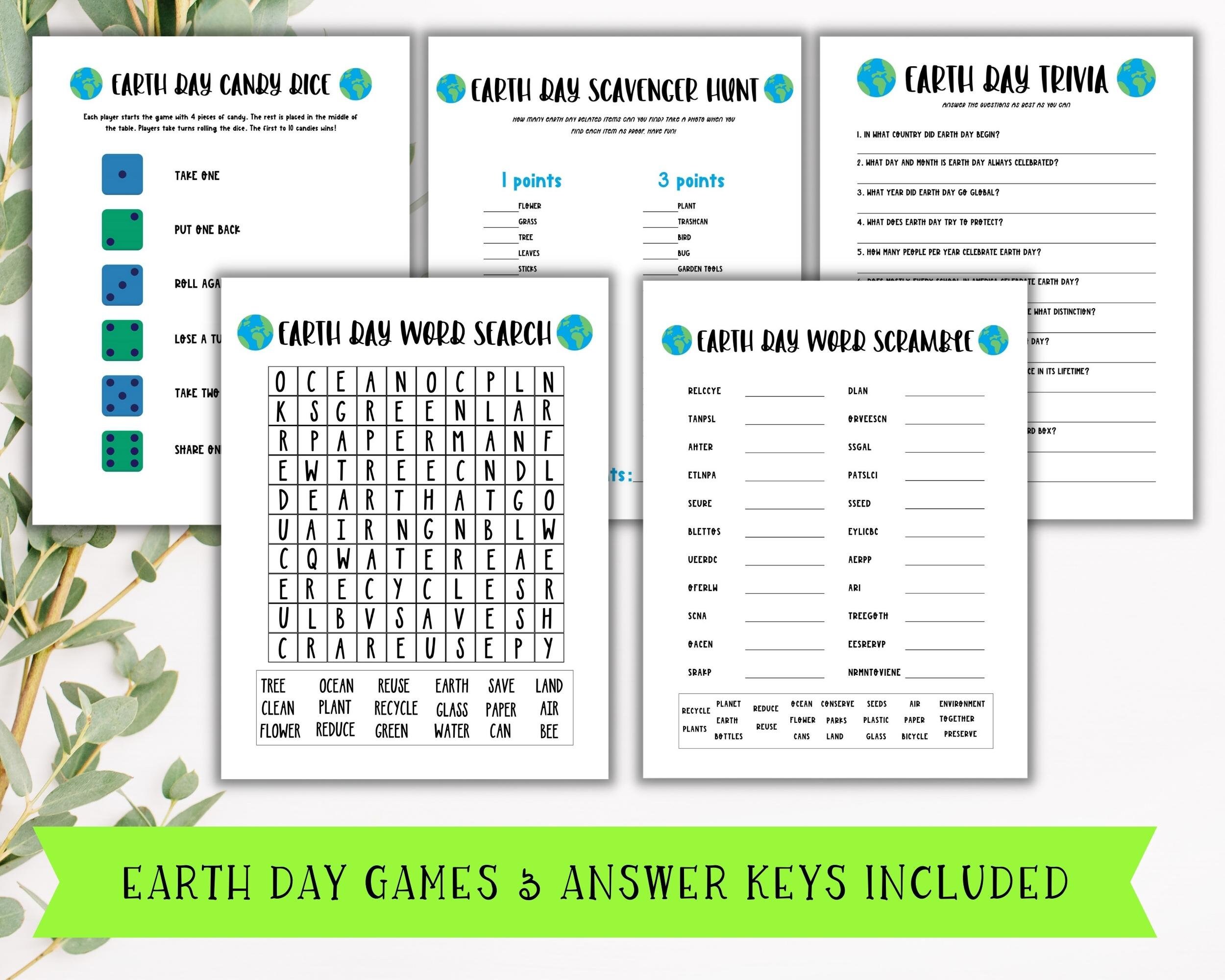 Earth Day Activities Bundle Earth Day Word Search Earth Day Trivia ...