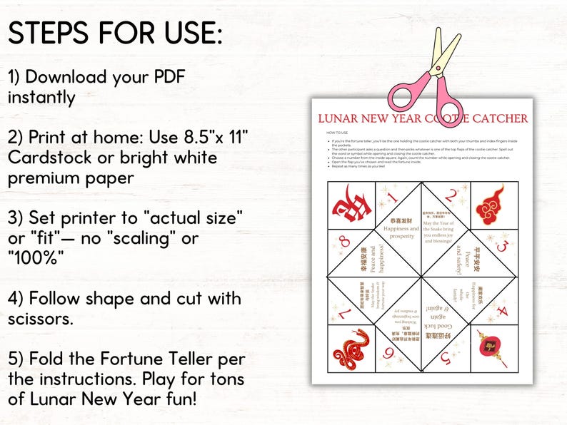 Printable Lunar New Year Cootie Catcher, Chinese New Year Fortune ...