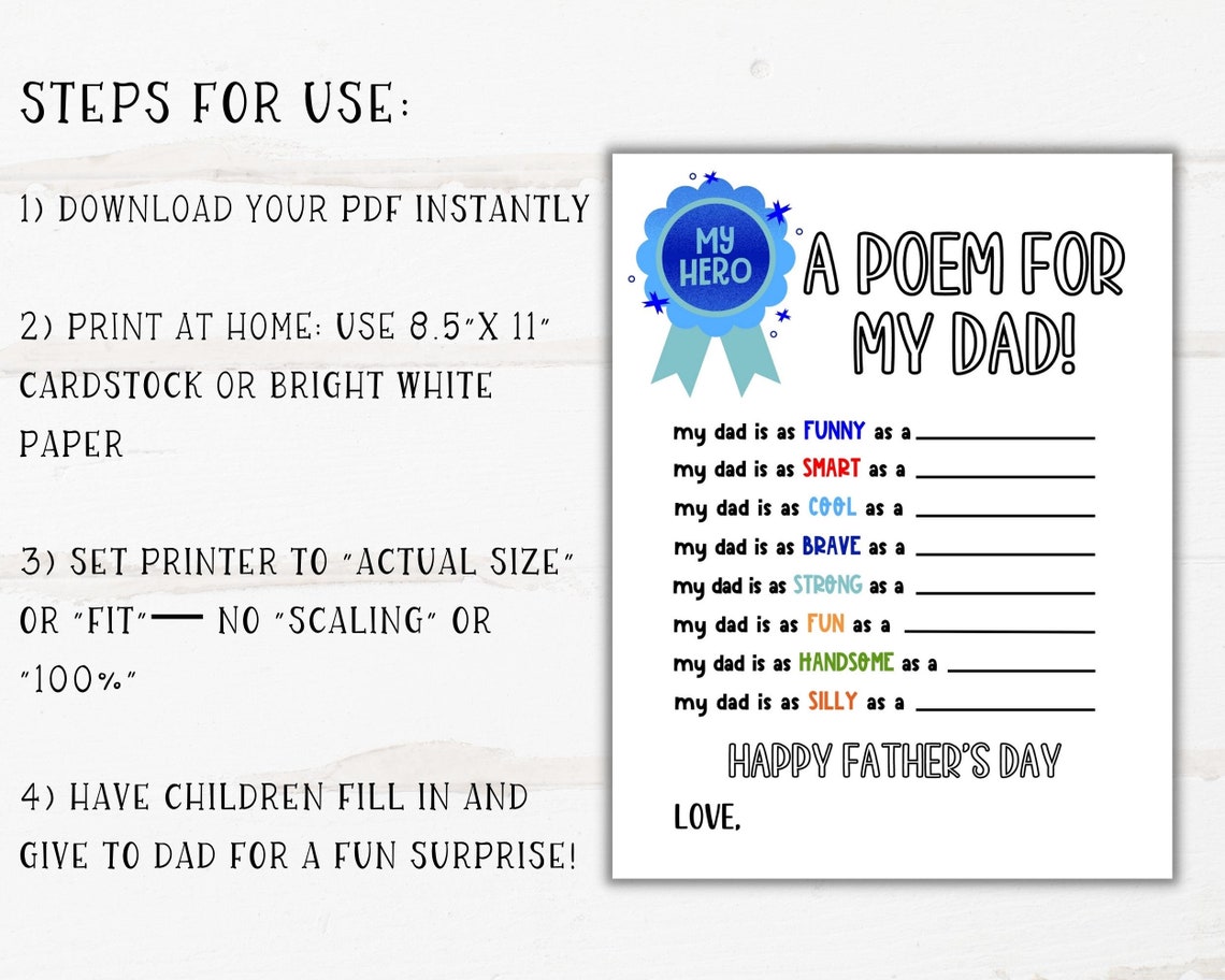 Father's Day Poem Preschool Father's Day Poem - Etsy