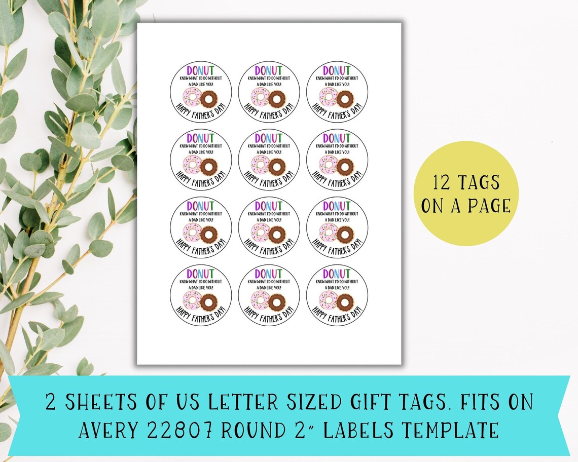 Father's Day Donut Gift Tag or Stickers | Father's Day Favor Tag ...