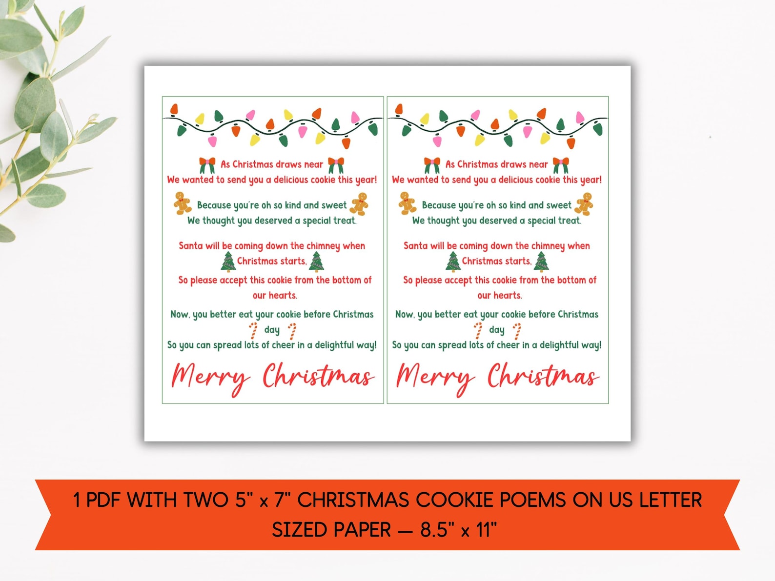 Christmas Cookie Poem Printable, Christmas Cookie Tag, Cookie Packaging ...