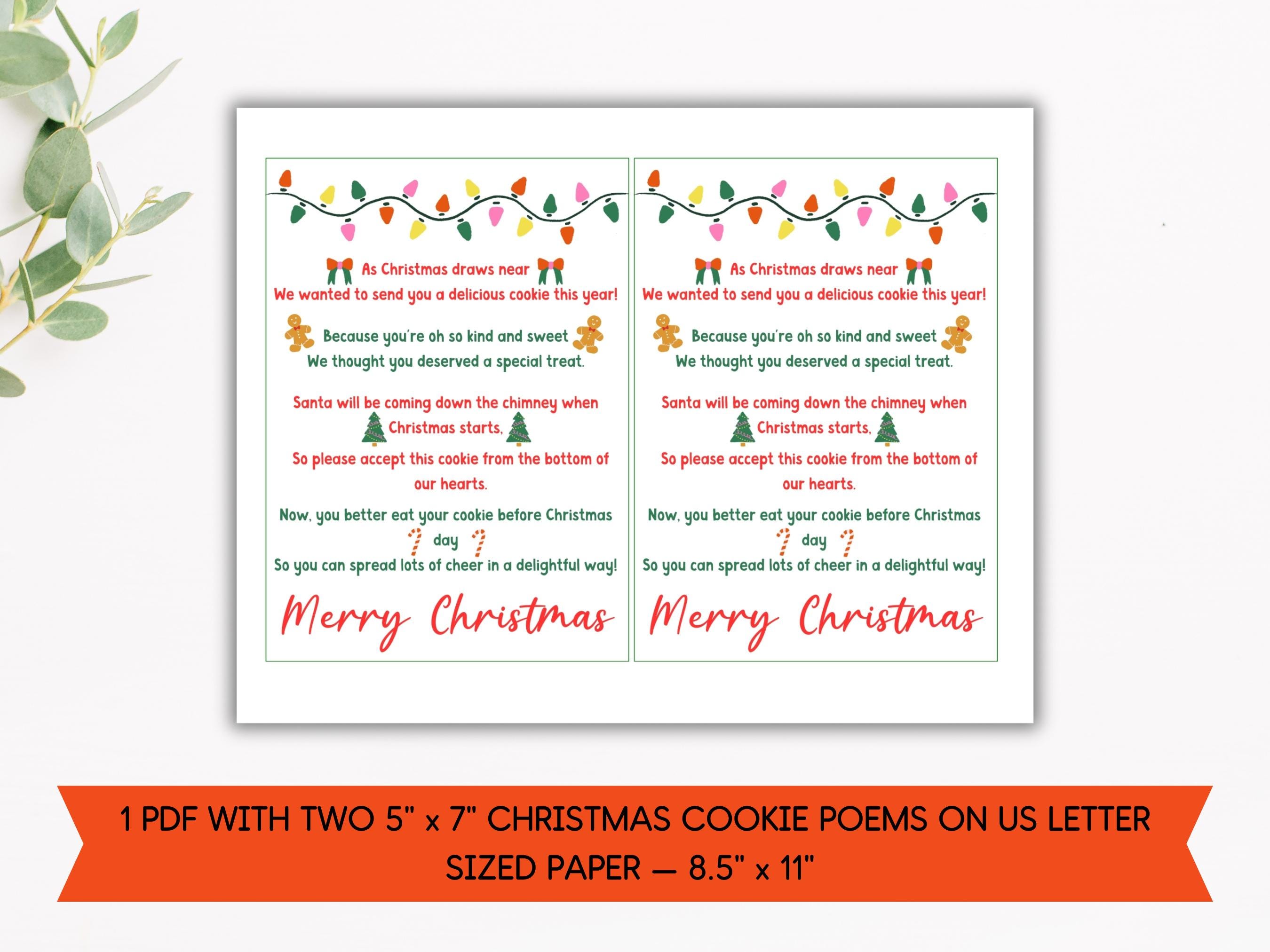 Christmas Cookie Poem Printable, Christmas Cookie Tag, Cookie Packaging ...