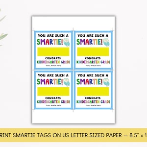 You Are Such A Smartie Kindergarten Graduation Gift Tag Printable ...