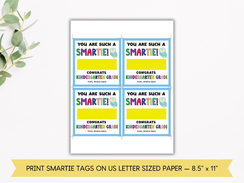 You Are Such A Smartie Kindergarten Graduation Gift Tag Printable ...