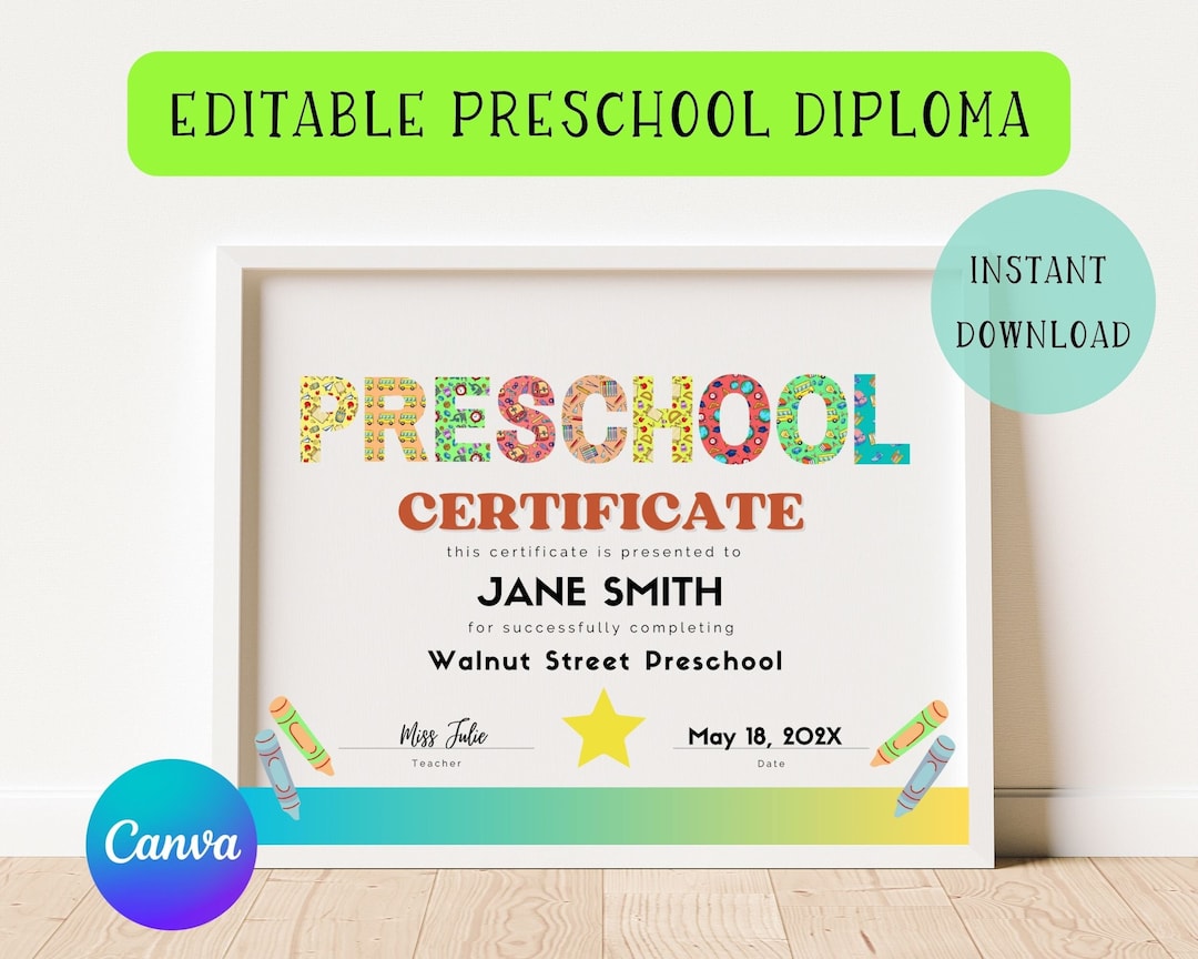 Editable Preschool Graduation Certificate | Preschool Diploma ...